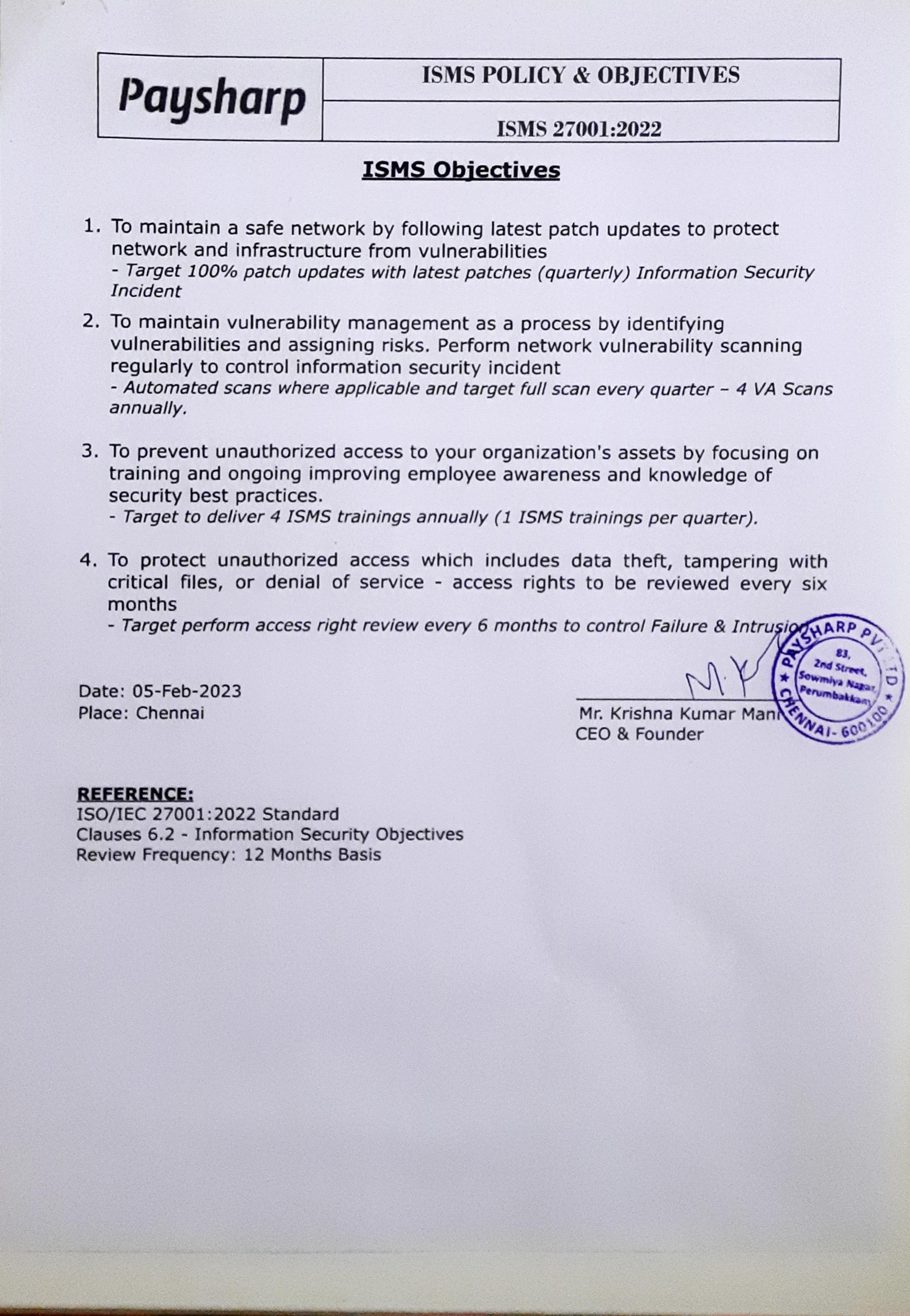 ISMS Policy - Paysharp